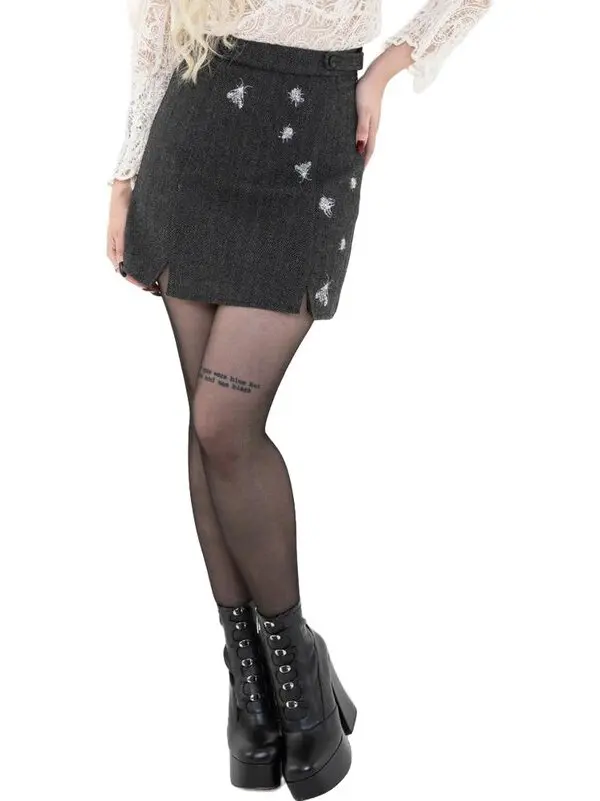 DISTURBIA Sequin Embellished Mini Skirt - Grey