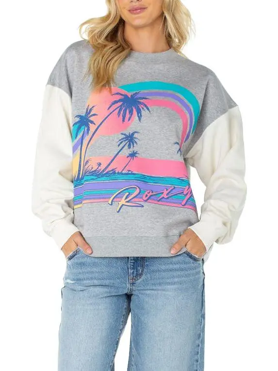 Roxy Lineup Contrast Crewneck Sweatshirt - Heather Grey