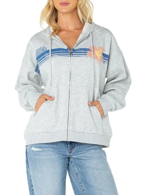 Roxy Sundown Zip Graphic Hoodie - Heather Grey