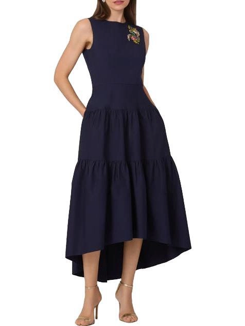 Shoshanna Midnight Embellished Cotton Faille Skylar Dress - Navy