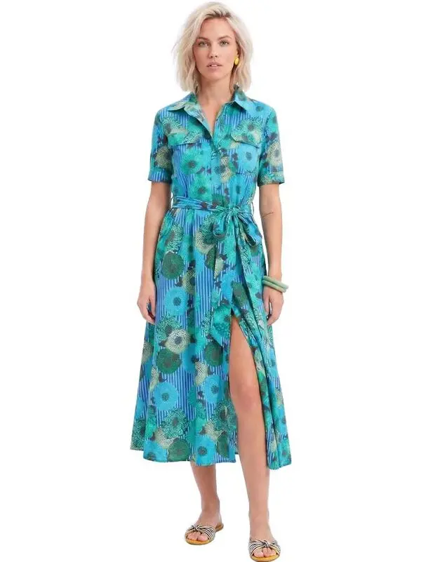RO'S GARDEN Crispy Cotton Sutton Maxi Dress - Blue Cala