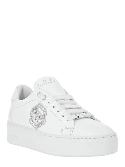 Philipp Plein Crystal Fatale Nappa Leather Low Top Sneakers - White