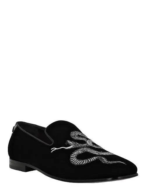 Philipp Plein Embroidered Snake Velvet Loafers - Black
