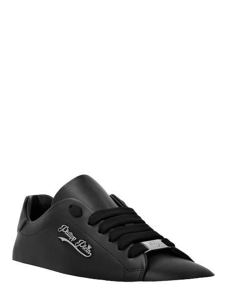 Philipp Plein Nappa Leather Lo-top Sneakers With Signature Detailing - Black