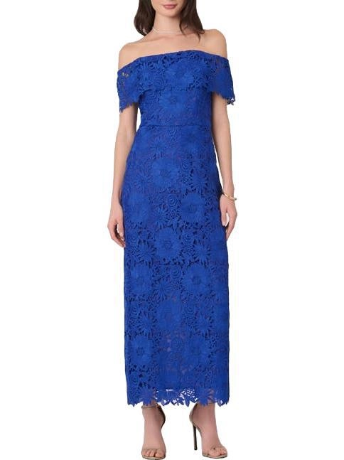 Shoshanna Midnight Garden Lace Avril Dress - Cobalt