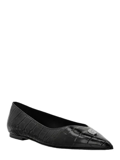 Philipp Plein Skull Embellished Croc Effect Ballerinas - Black