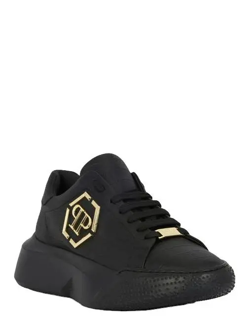 Philipp Plein Croc Effect Runner Sneakers - Black/lightgold