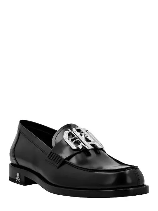 Philipp Plein Calfskin Leather Loafers With Metal Detail - Black