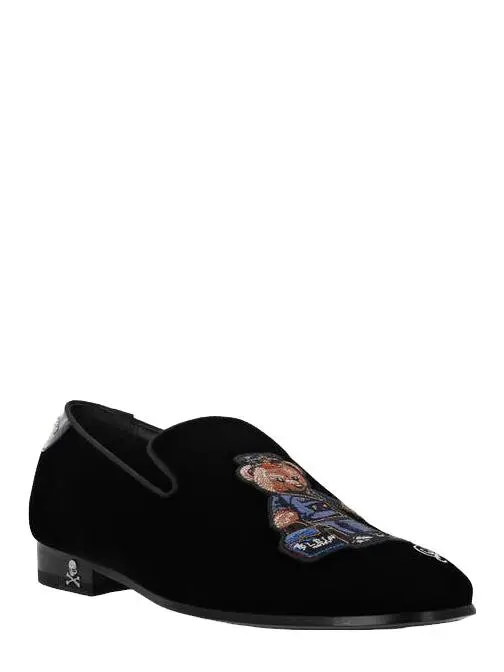 Philipp Plein Velvet Loafers With Teddy Bear Embroidery - Black/darkblue