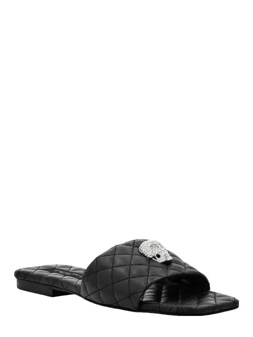 Philipp Plein Matelasse Slides With Crystal Skull Embellishment - Black