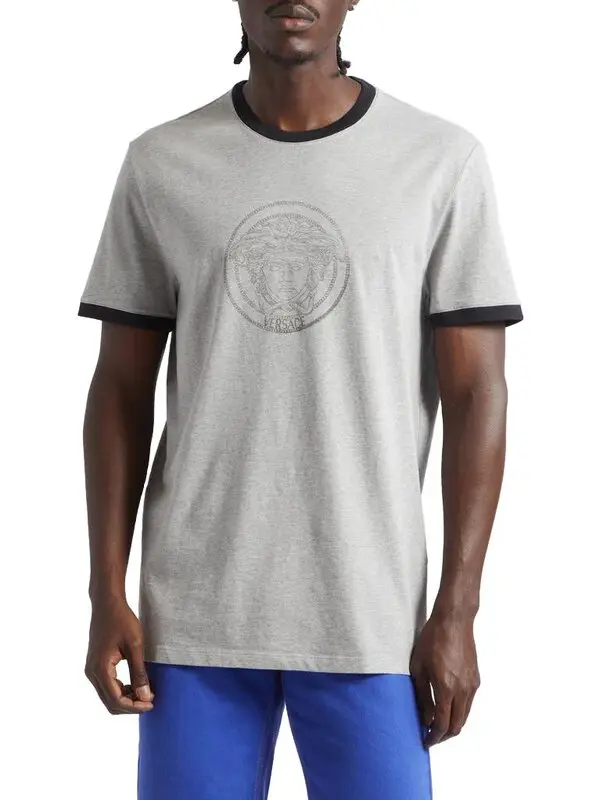 Versace Medusa Logo Ringer Graphic T-shirt - Light Grey
