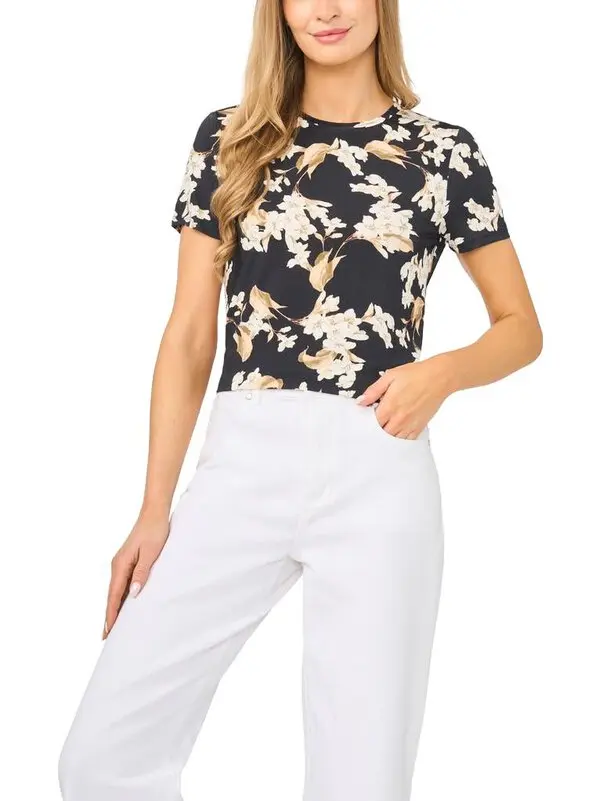 Ted Baker London Spencer Floral Short Sleeve Top - Rich Black