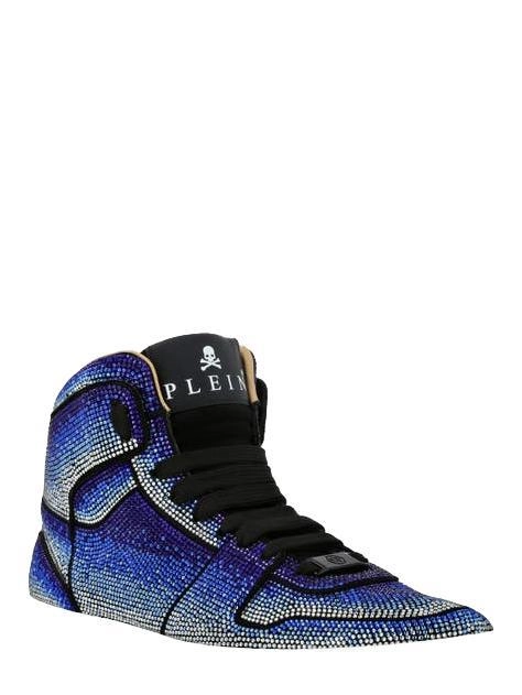 Philipp Plein Embellished Suede High Top Sneakers With Rhinestones - Darkblue