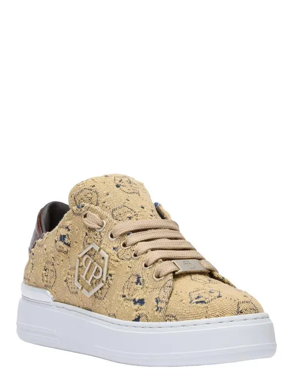 Philipp Plein Low-top Sneakers Jacquard Monogram Logo - Brown