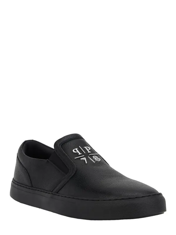 Philipp Plein Deer Print Leather Slip-on Sneakers - Black/black