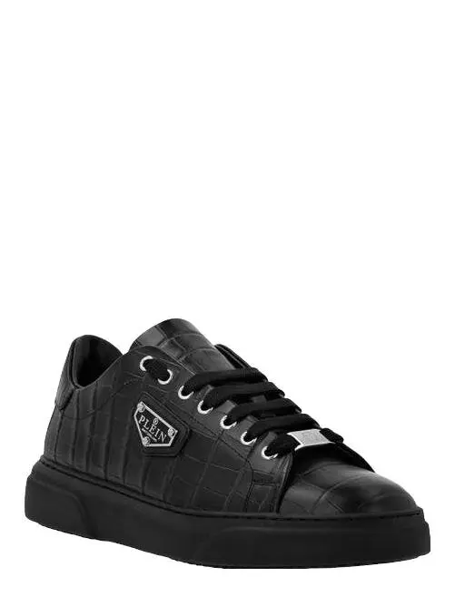 Philipp Plein Croc Effect Leather Low-top Sneakers - Black/black