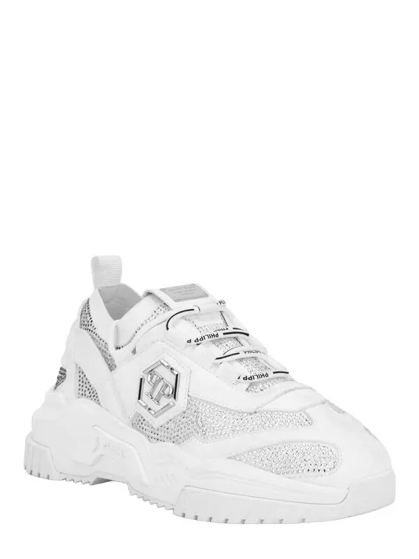 Philipp Plein Predator Strass Embellished Low-top Sneakers - White/white