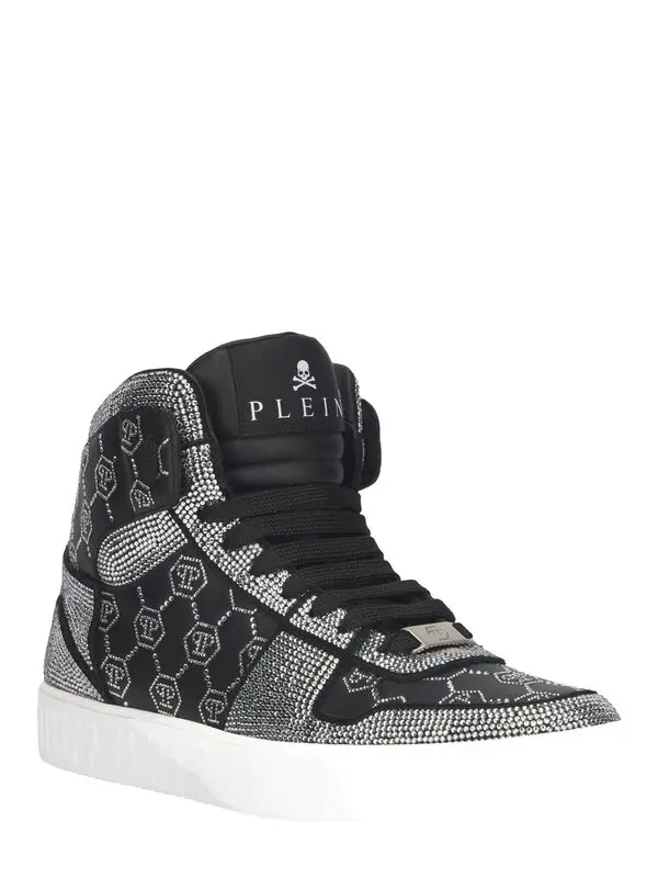 Philipp Plein High Top Sneakers Carson Monogram Strass - Black
