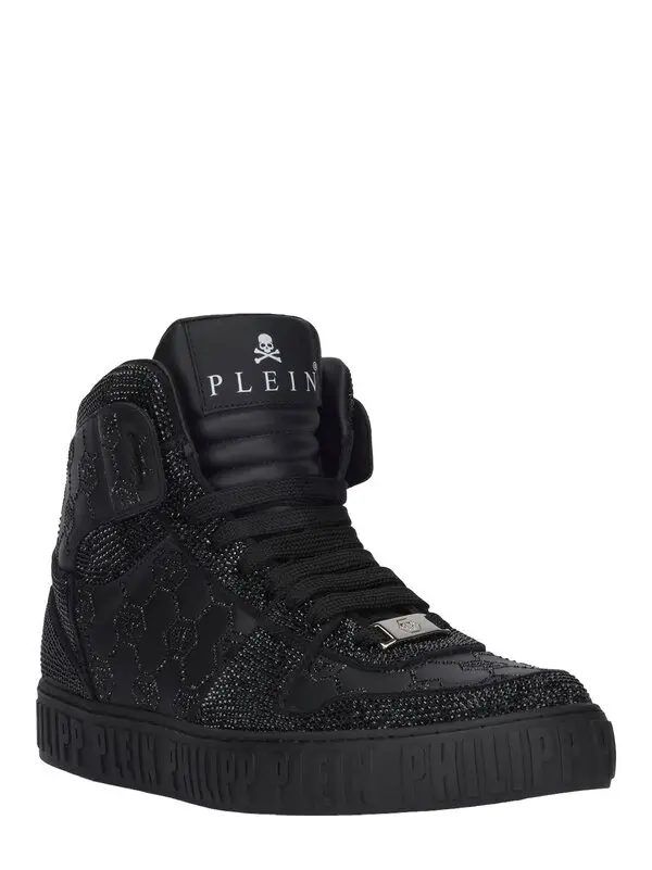 Philipp Plein High Top Sneakers Carson Monogram Strass - Black/black