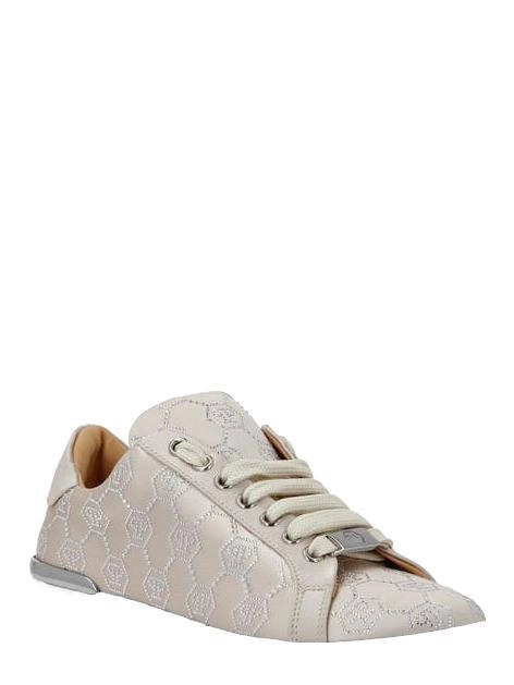Philipp Plein Embellished Satin Monogram Sneakers - Beige