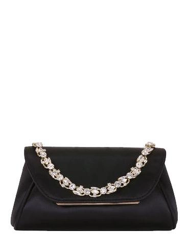 Badgley Mischka Seraphina Satin Clutch With Crystal Necklace Handslip - Black