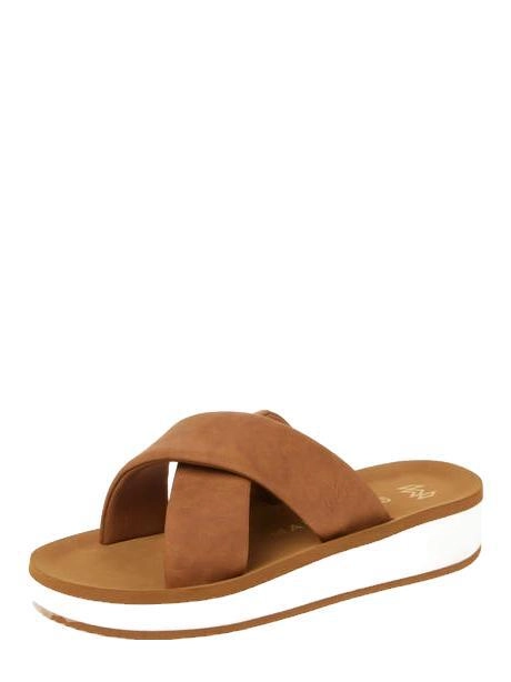 MALVADOS Gwen Criss-cross Platform Slide Sandal - Saddle