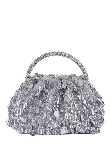 Badgley Mischka Remy Mixed Sequin Pouch Clutch - Silver