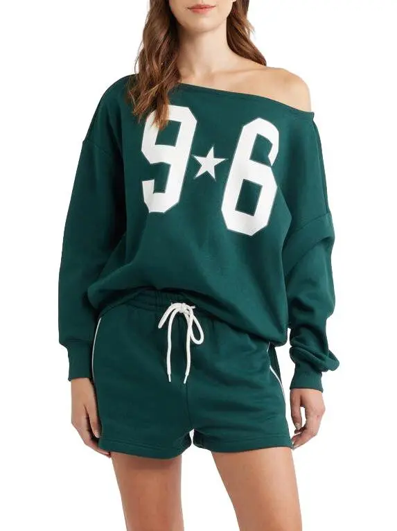 VINYL ICONS Off-the-shoulder Graphic Sweatshirt - Green