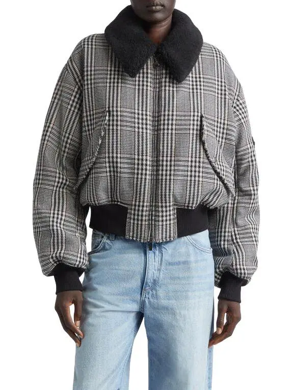 Stella McCartney Plaid Wool Bomber Jacket With Removable Fleece Collar - Multicolor Grey