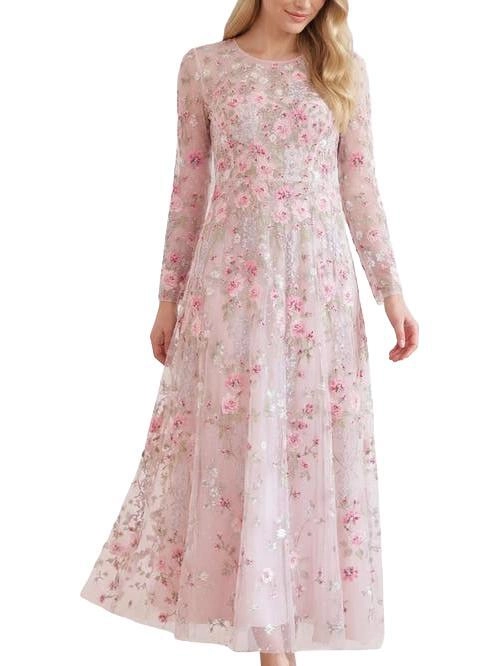 NEEDLE & THREAD Garden Rose Long Sleeve Maxi Gown - Shell/bright
