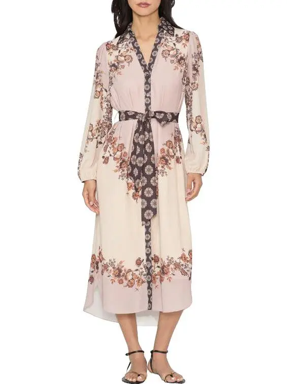CIEBON Clover Floral Print Midi Shirtdress - Brown Multi