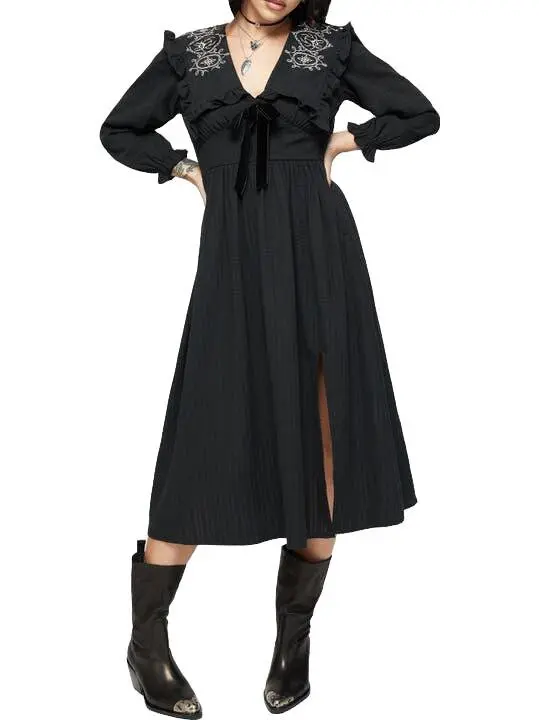 DISTURBIA Alira Bug Embroidered Midi Dress - Black