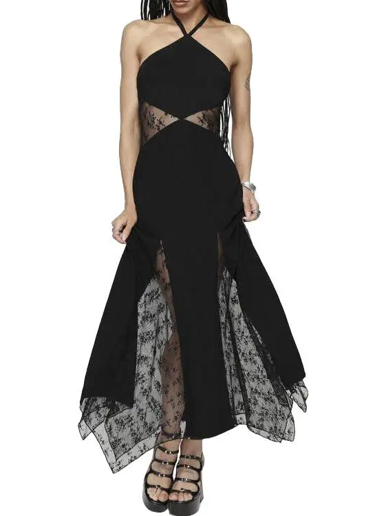 DISTURBIA Endora Lace Panel Maxi Dress - Black