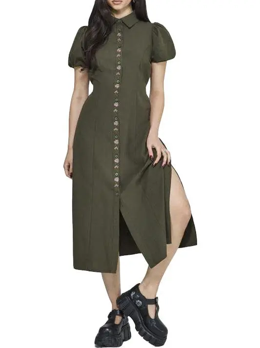 DISTURBIA Odile Embroidered Midaxi Dress - Green