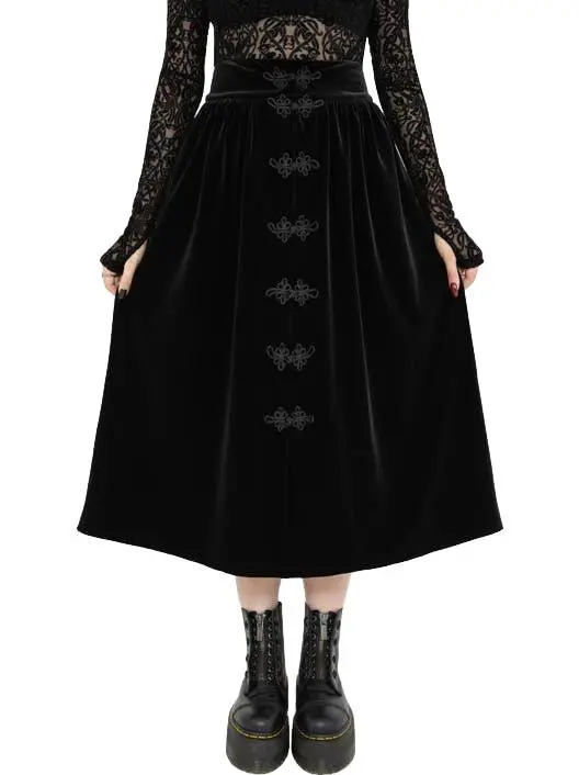 DISTURBIA Nova Velour Midi Skirt With Frog Closures - Black