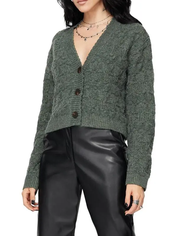 DISTURBIA Cadmium Pointelle Knit Cropped Cardigan - Blue