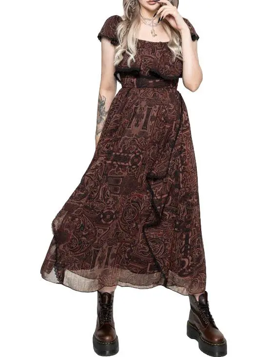 DISTURBIA Kells Lace Trim Midaxi Dress - Red