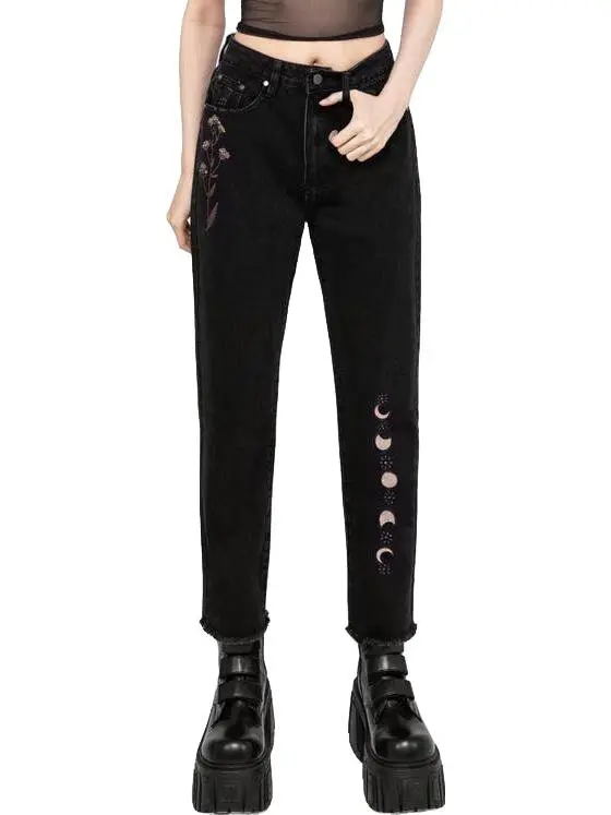 DISTURBIA Griffinfly Distressed Denim Mom Jeans - Black