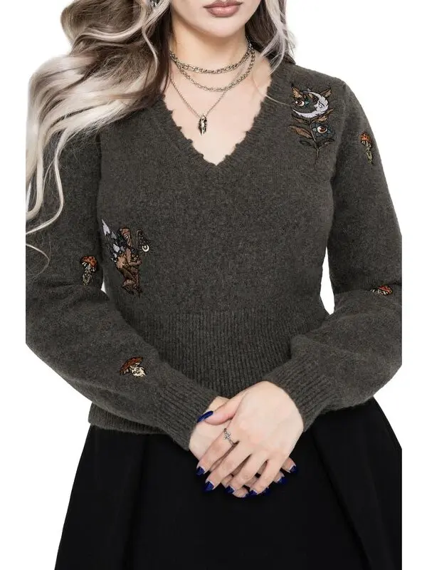 DISTURBIA Hexborn Baba Yaga Knit Jumper - Grey