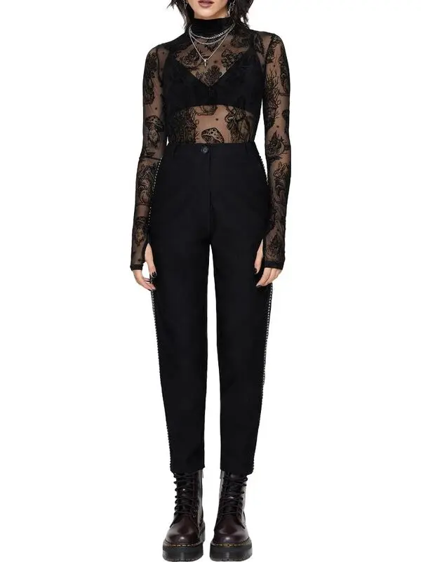 DISTURBIA Nocturne Tapered Trousers With Chain Trim - Black