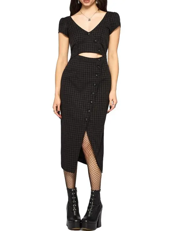 DISTURBIA Ziggy Check Cut Out Midaxi Dress - Black