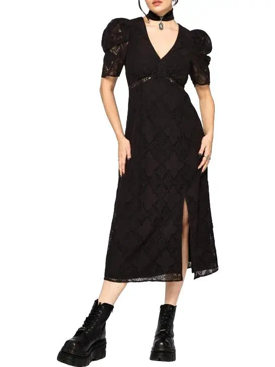 DISTURBIA Zephyr Crossed Lace V-neck Midi Dress - Black