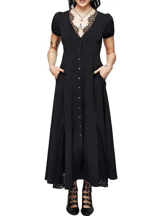 DISTURBIA Taissa Lace Button-up Midi Dress - Black