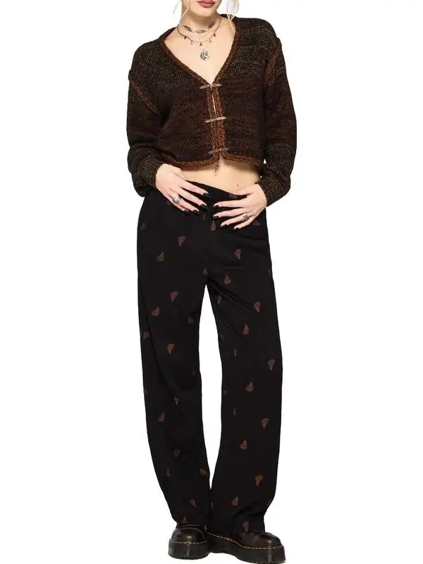 DISTURBIA Ruin Fern Embroidered Wide Leg Trousers - Black