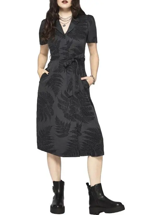 DISTURBIA Ruin Fern Button Midi Shirt Dress - Grey