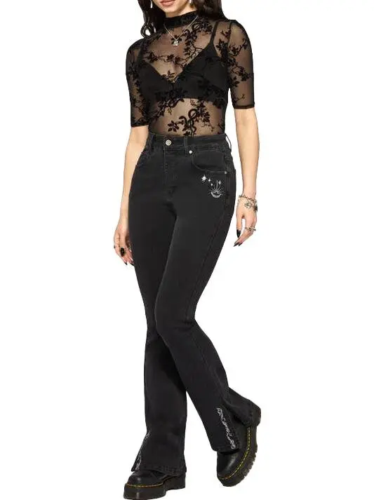 DISTURBIA Reina Celestial Denim Kick Flare Jeans - Black