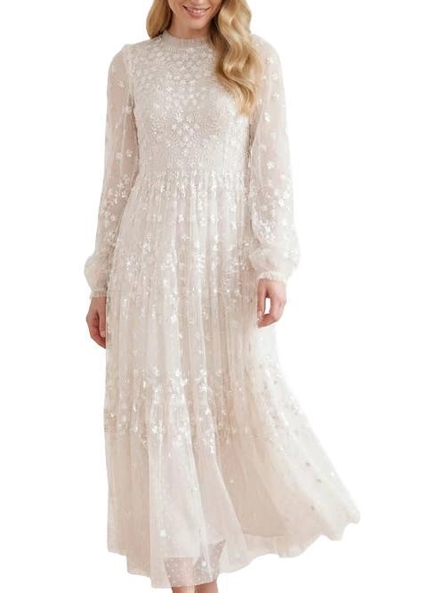 NEEDLE & THREAD Clover Long Sleeve Maxi Gown - Cream