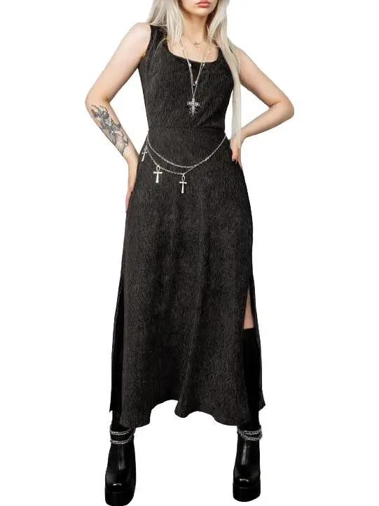 DISTURBIA Thekla Textured Midi Dress With Charm Belt - Grey
