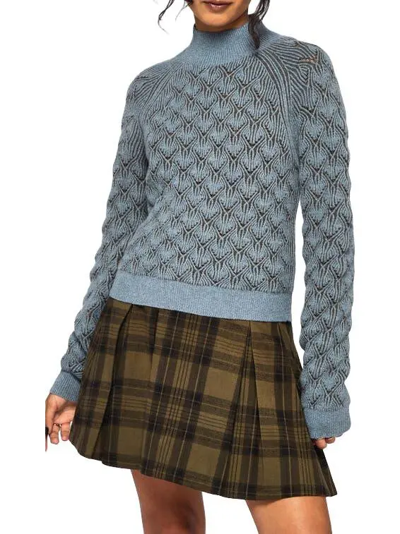 DISTURBIA Edna Cotton Leaf Funnel Neck Jumper - Blue