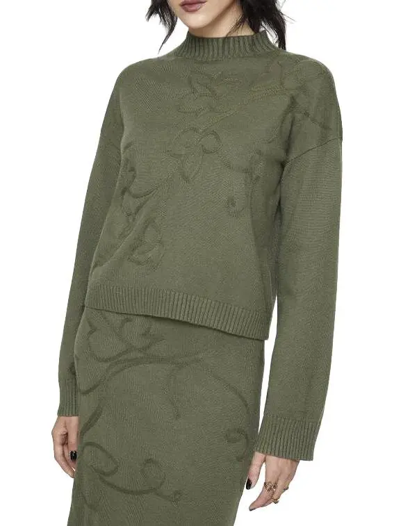 DISTURBIA Elixir Branch Detail Knit Sweater - Green
